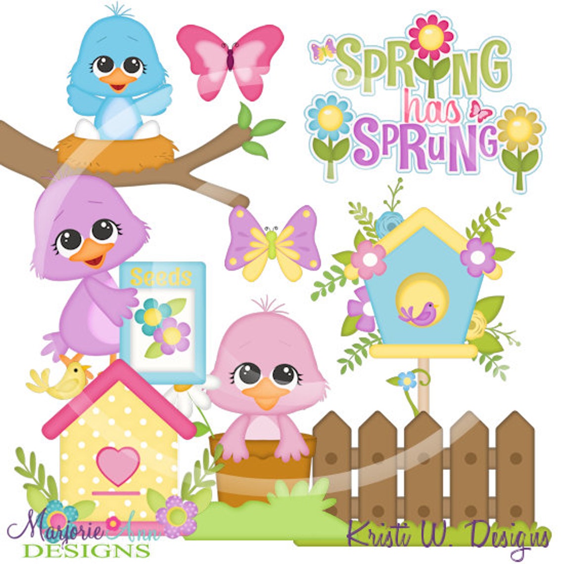 Spring Birds Clipart-instant Download-digital Clipart-pretty - Etsy