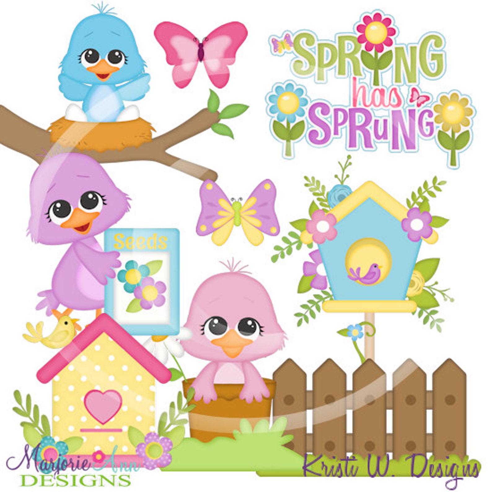 Spring Birds Clipart-instant Download-digital Clipart-pretty - Etsy