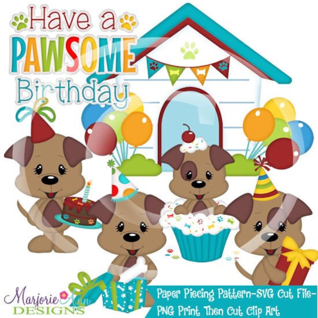 SVG Cut Files/paper Piecing/png Clip Art-birthday Dogs-instant Download ...