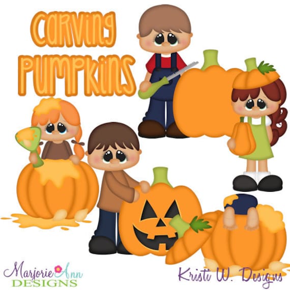 Carving Pumpkins 2 Clip Art-instant Download-digital - Etsy