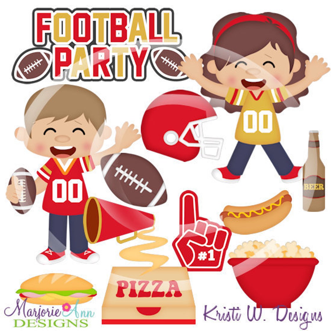 Football Party Clip Art-digital Clipart-png Clip Art-digital - Etsy