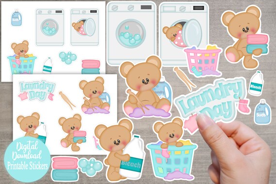 Laundry Day Printable Stickers Digital Collage Printable | Etsy