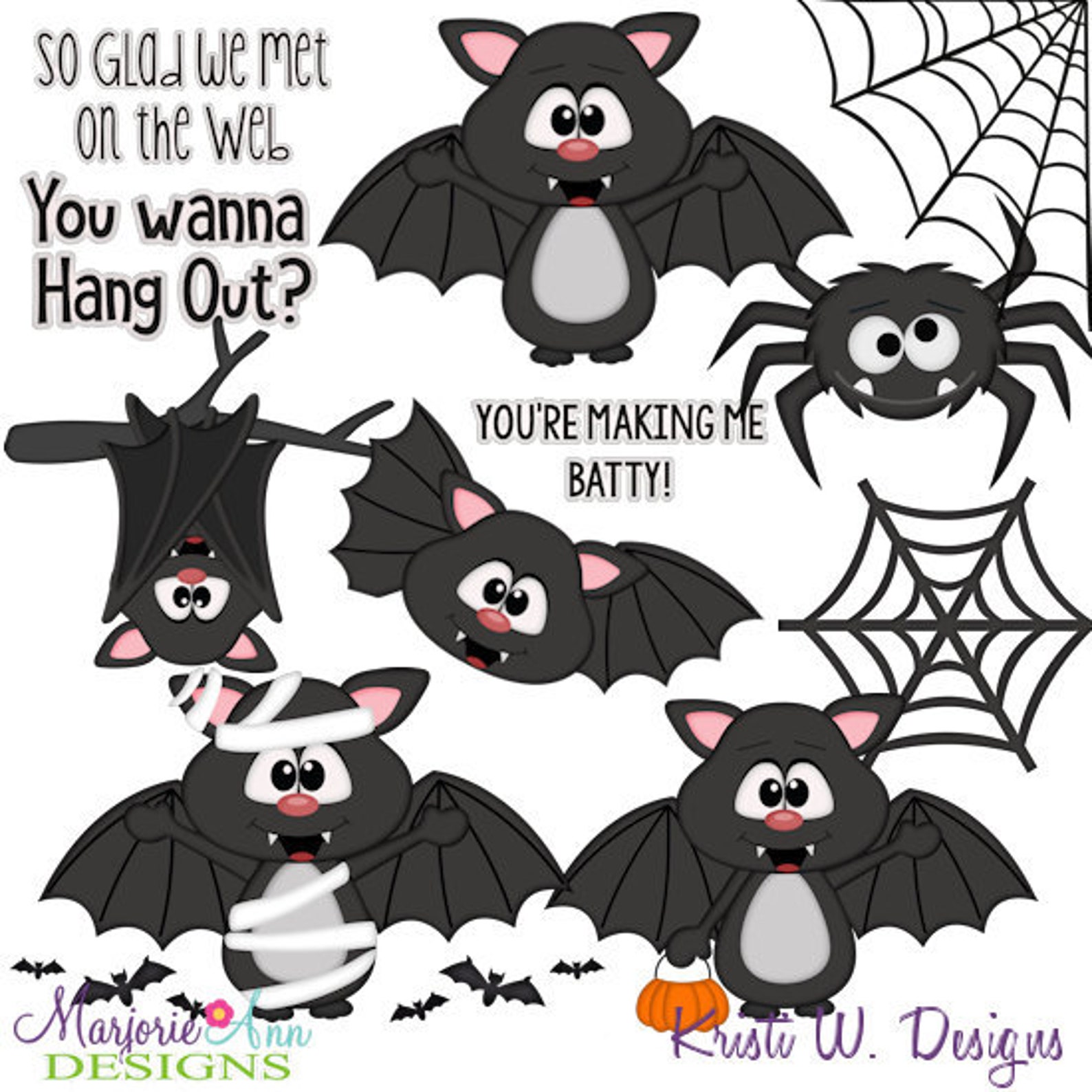 Bats and Spiders Clip Art-instant Download-digital - Etsy