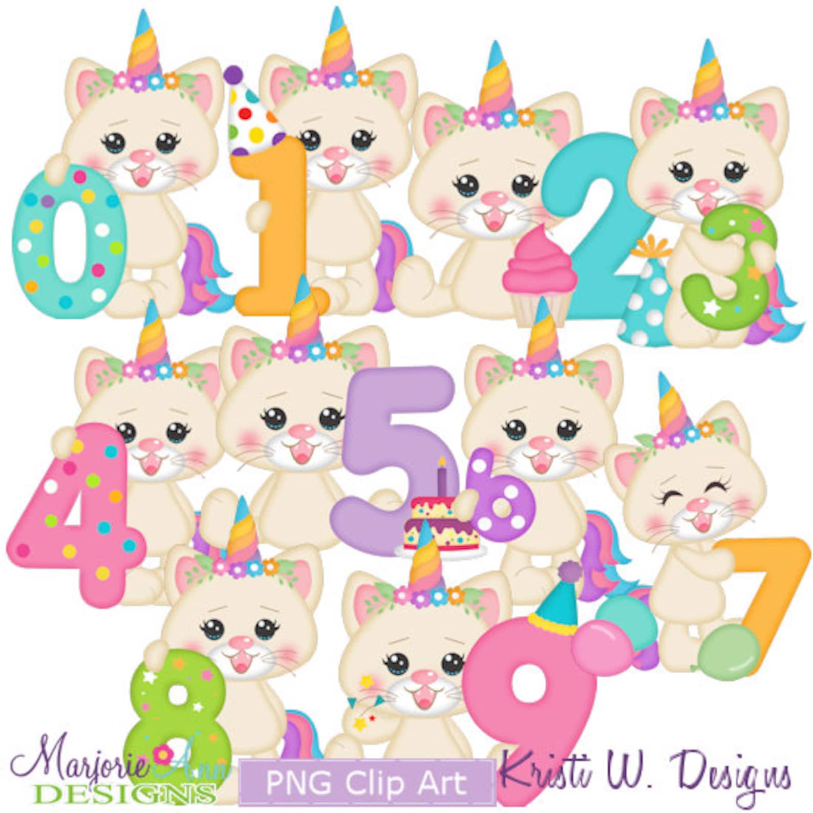 Kittycorn's Birthday Numbers EXCLUSIVE Clipart-instant | Etsy