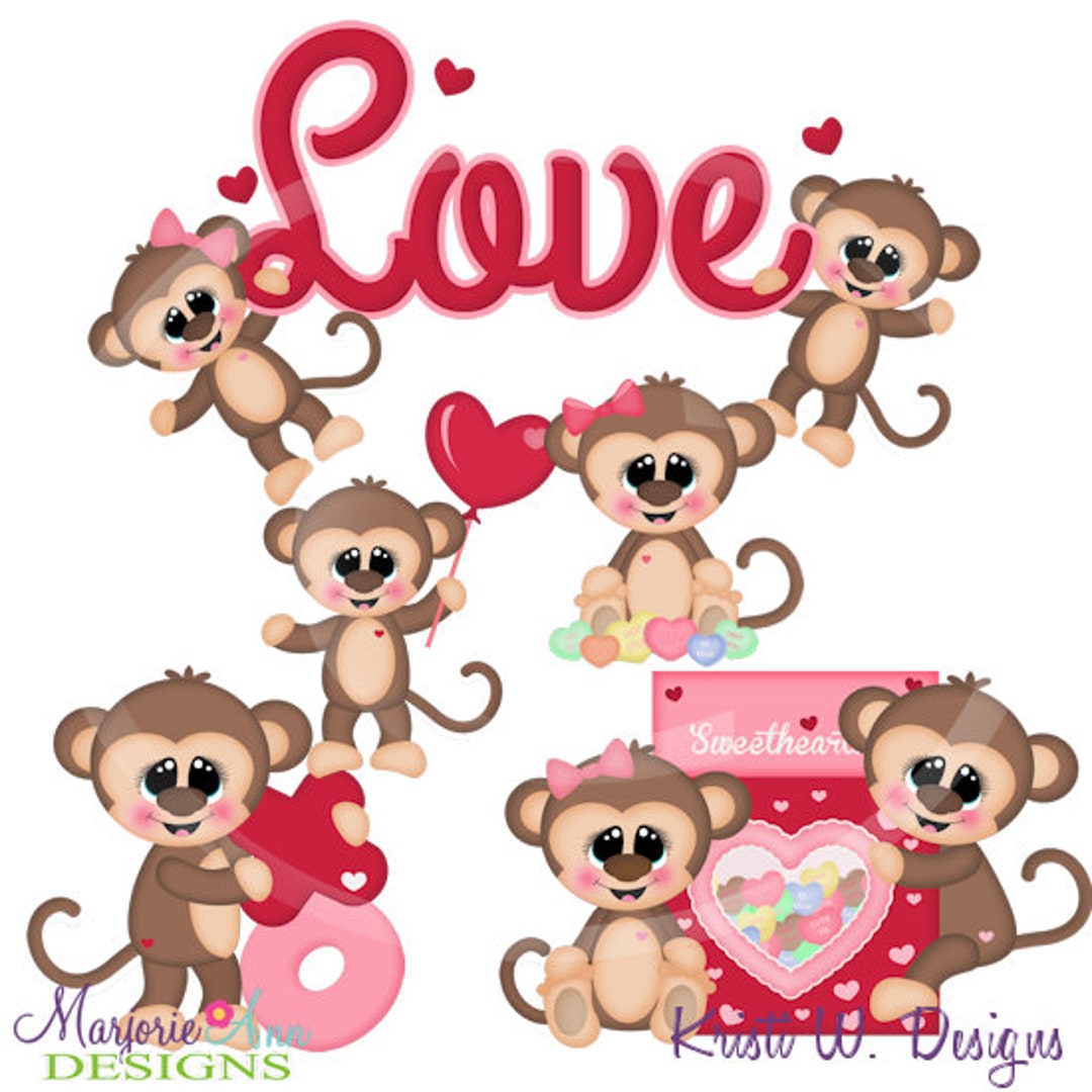 Digital Scrapbooking-valentine Monkey Clipart-instant Download-digital ...