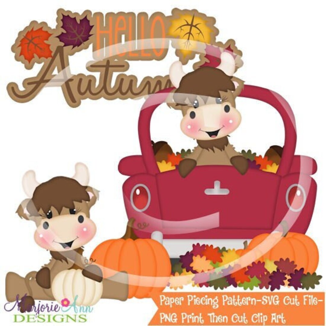 SVG Cut Files/paper Piecing/png Clip Art-hello Autumn Highland Cows ...