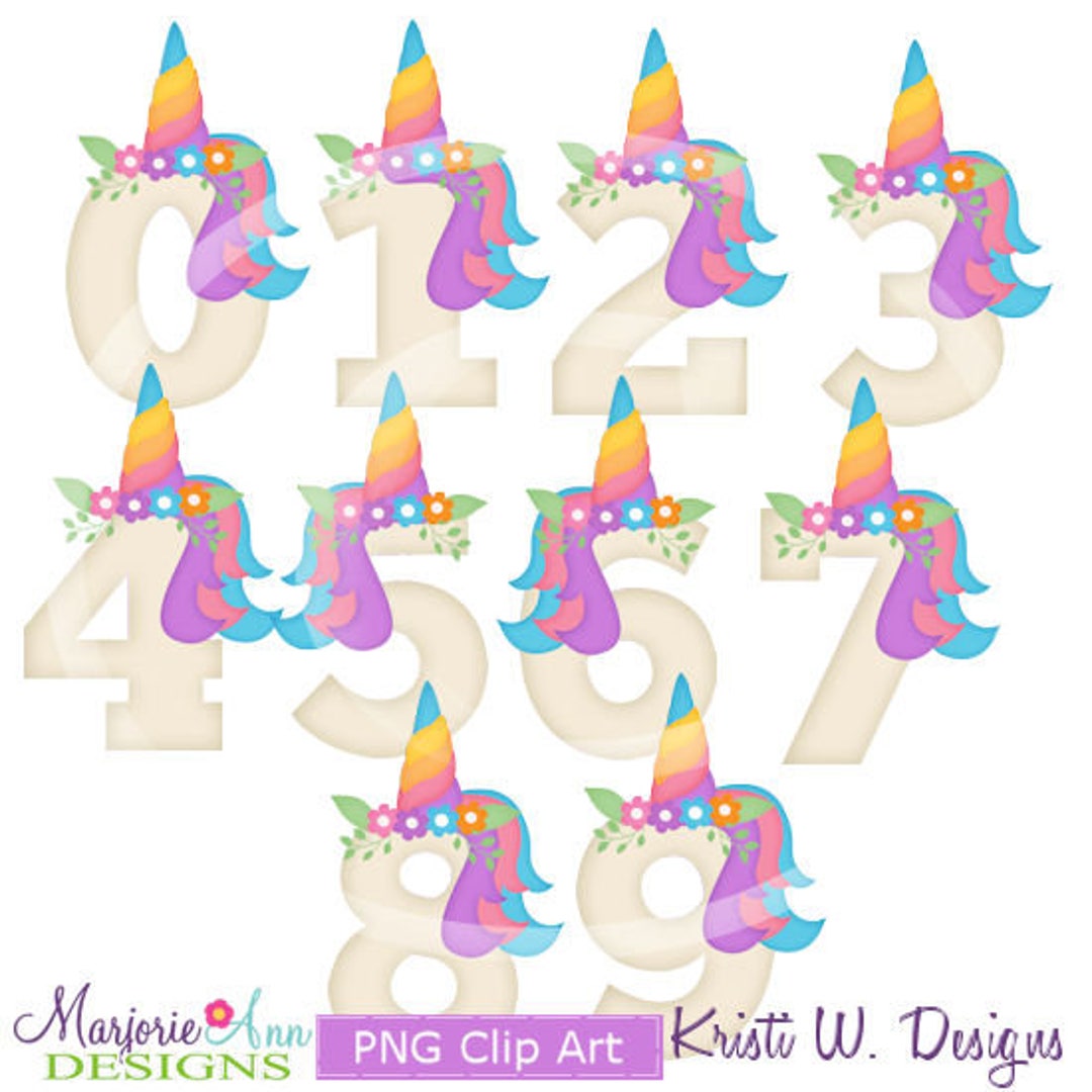 Unicorn Birthday Numbers EXCLUSIVE Clipart-instant - Etsy