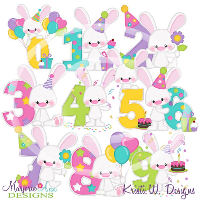 Bunny Birthday Numbers EXCLUSIVE Clipart-instant - Etsy