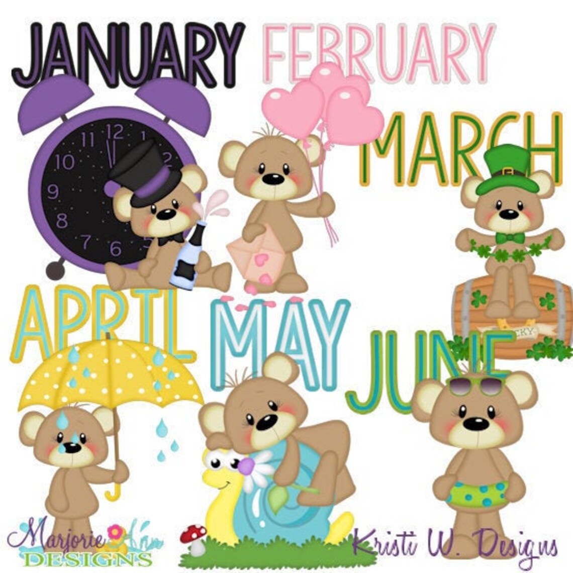 Calendar Bears January-june Clip Art-instant Download-digital - Etsy