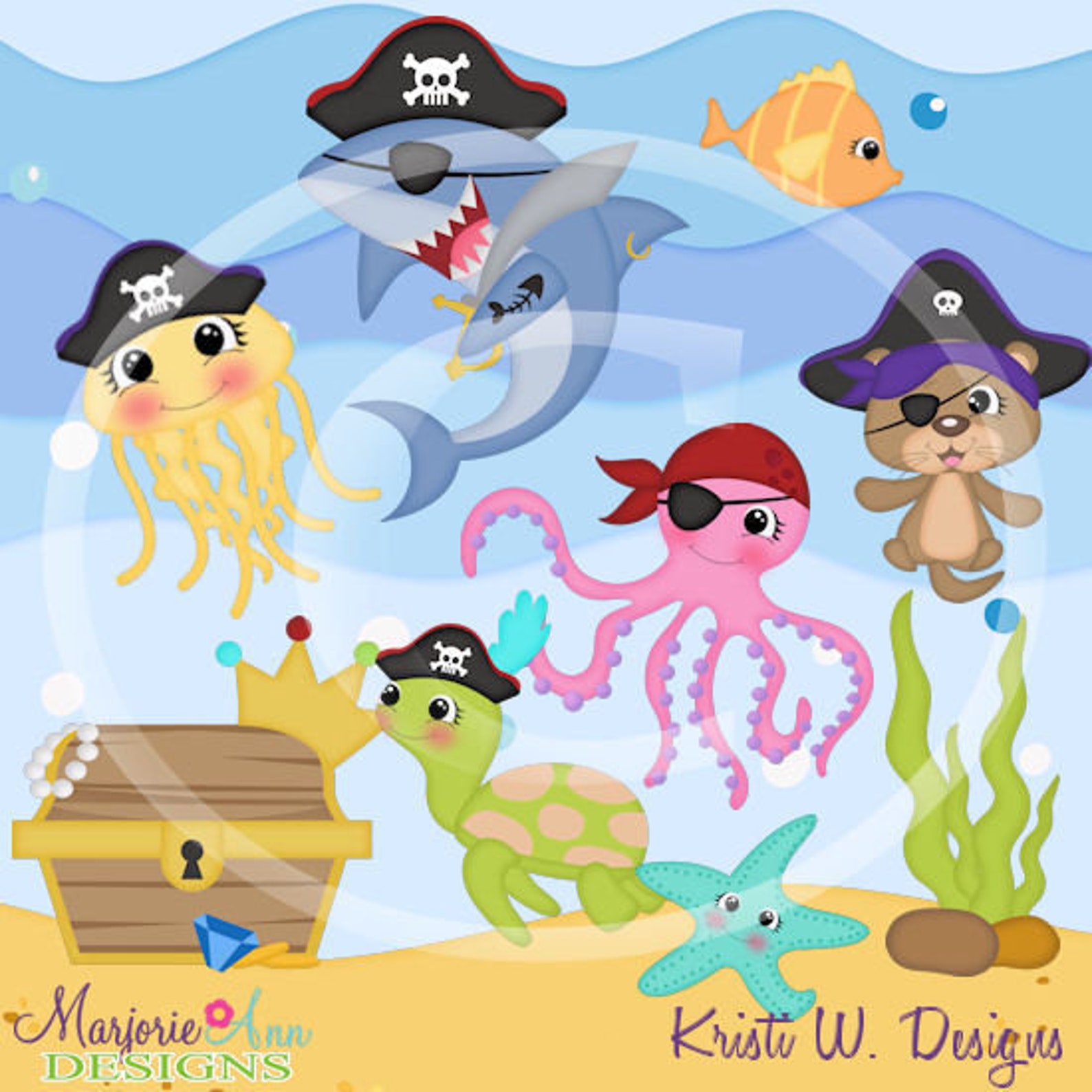 Ocean Friends Pirate Animals Clipart-digital Clipart-png Clip - Etsy