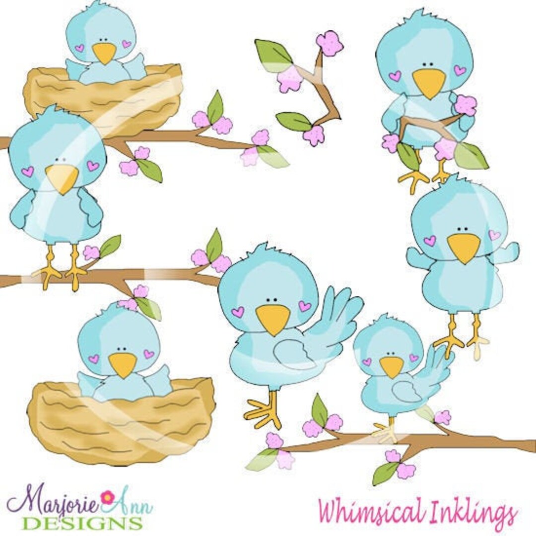 Cherry Blossom Birdies Clipart-digital Clipart-png Clip Art-digital ...