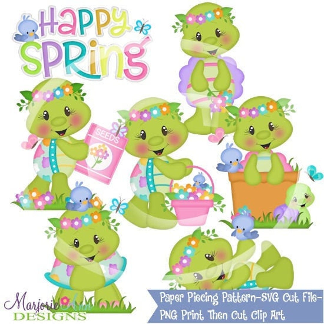 SVG Cut Files/paper Piecing/png Clip Art-happy Spring Turtles-scrapbook ...
