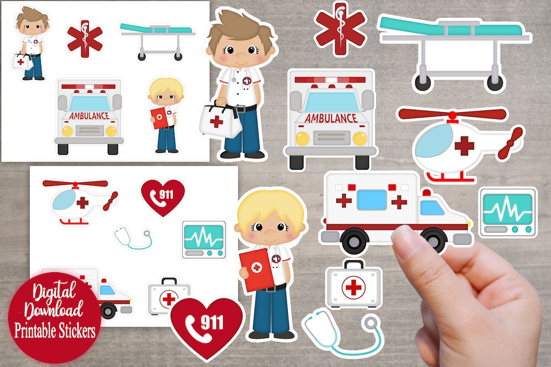 Paramedic Boys Light Skin Printable Stickers, Digital Collage Printable ...