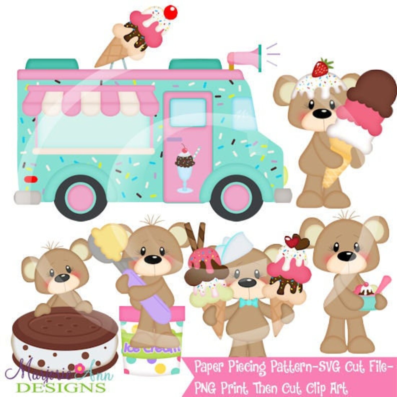 SVG Cut Files Paper Piecing PNG Clip Art Payton Loves Ice Cream Instant ...