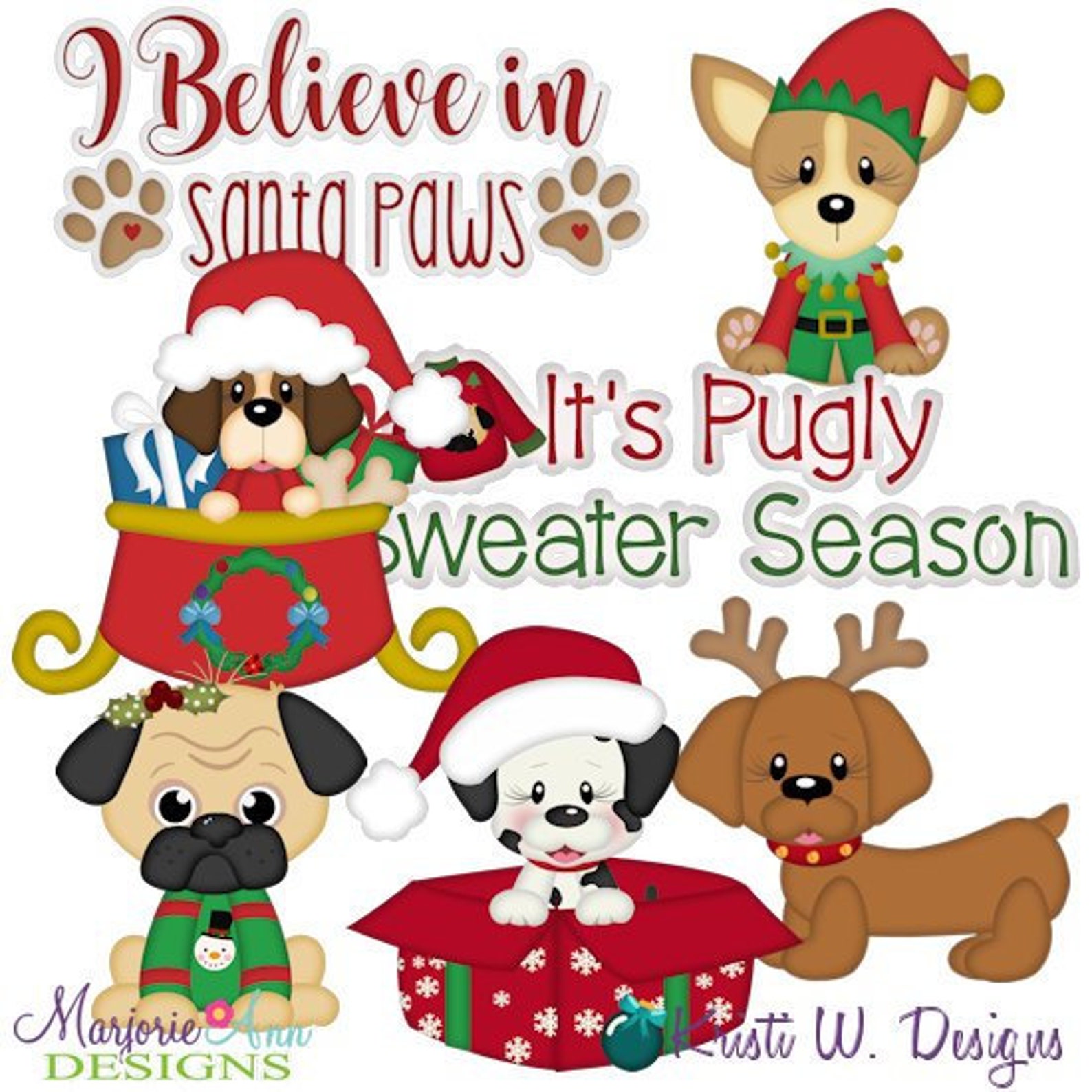 Santa Dogs Christmas Clipart-instant (Download Now) - Etsy