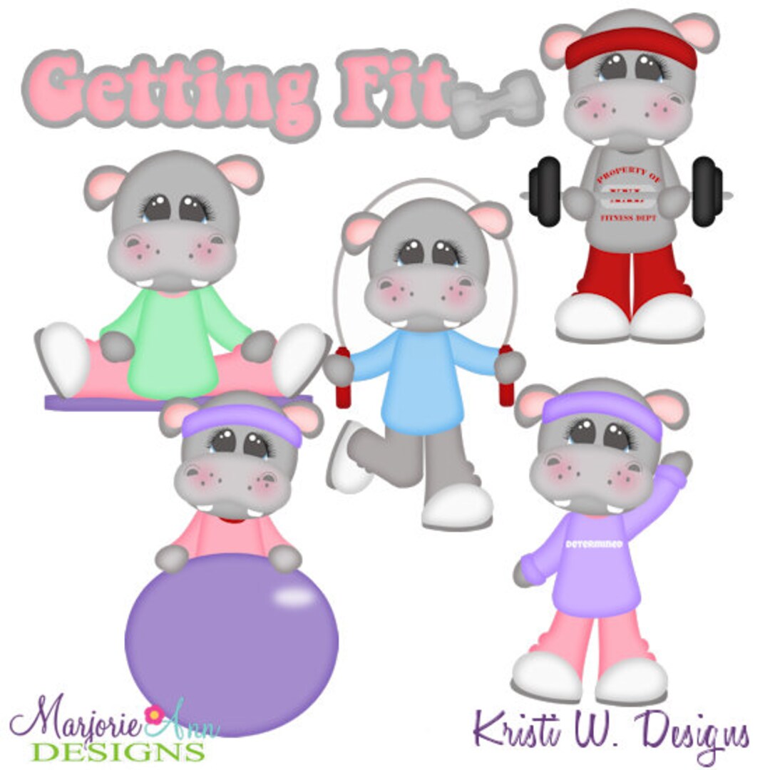 Fit Hippos Clipart-digital Clipart-png Clip Art-digital Scrapbooking ...