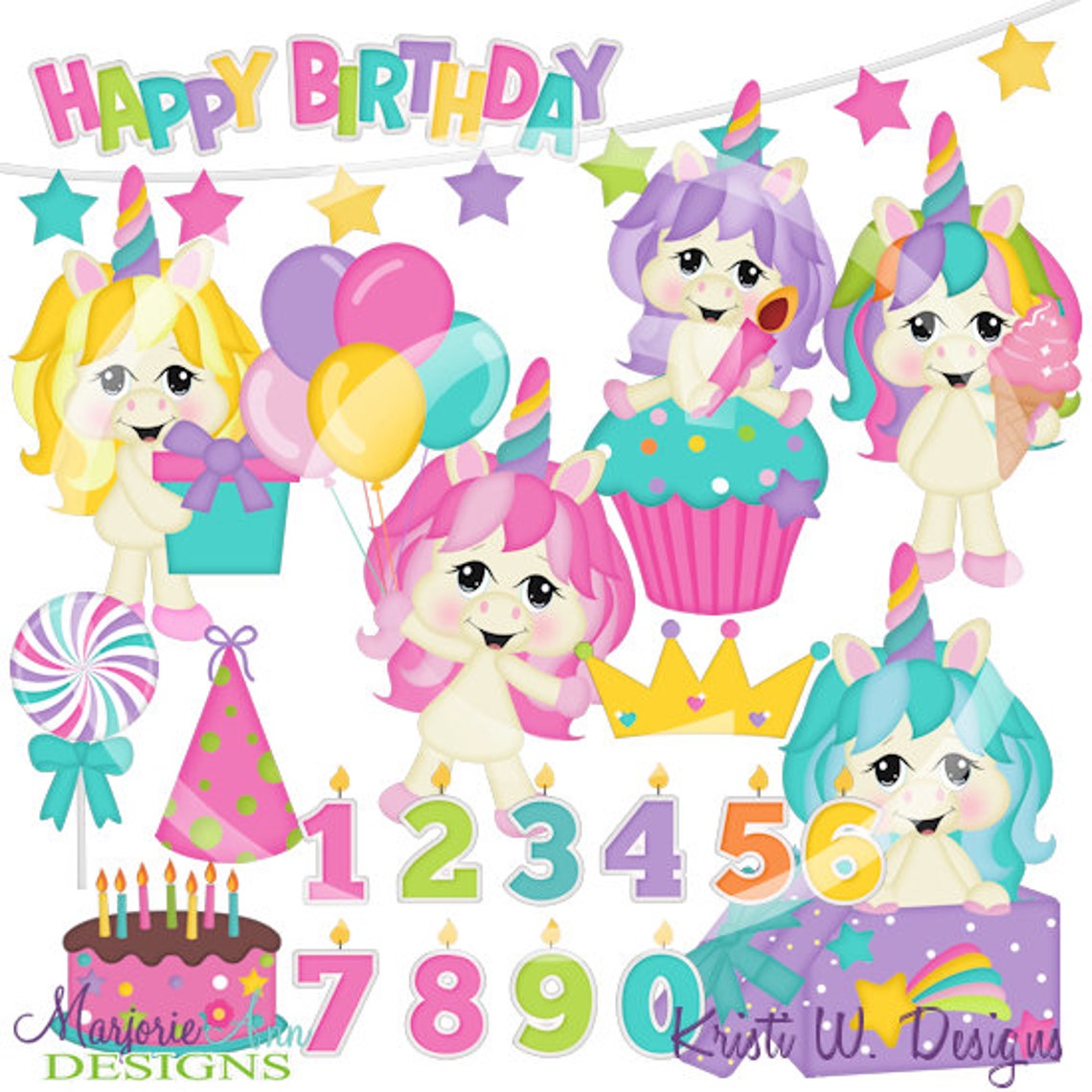 Magical Birthday Unicorns Clipart-instant Download-digital - Etsy