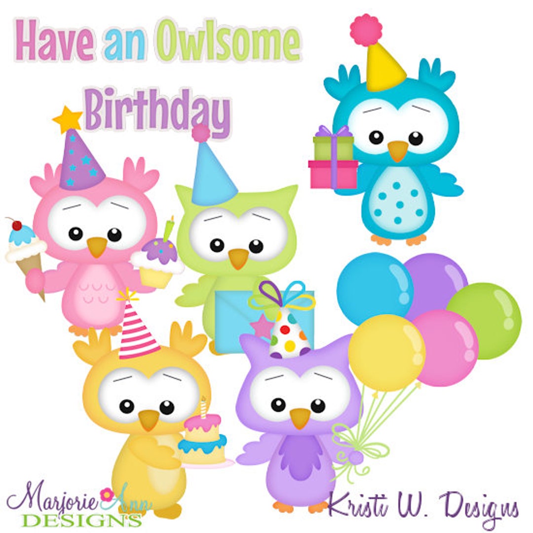 Birthday Owls Clipart-instant Download-digital Clipart-birthday Digital ...