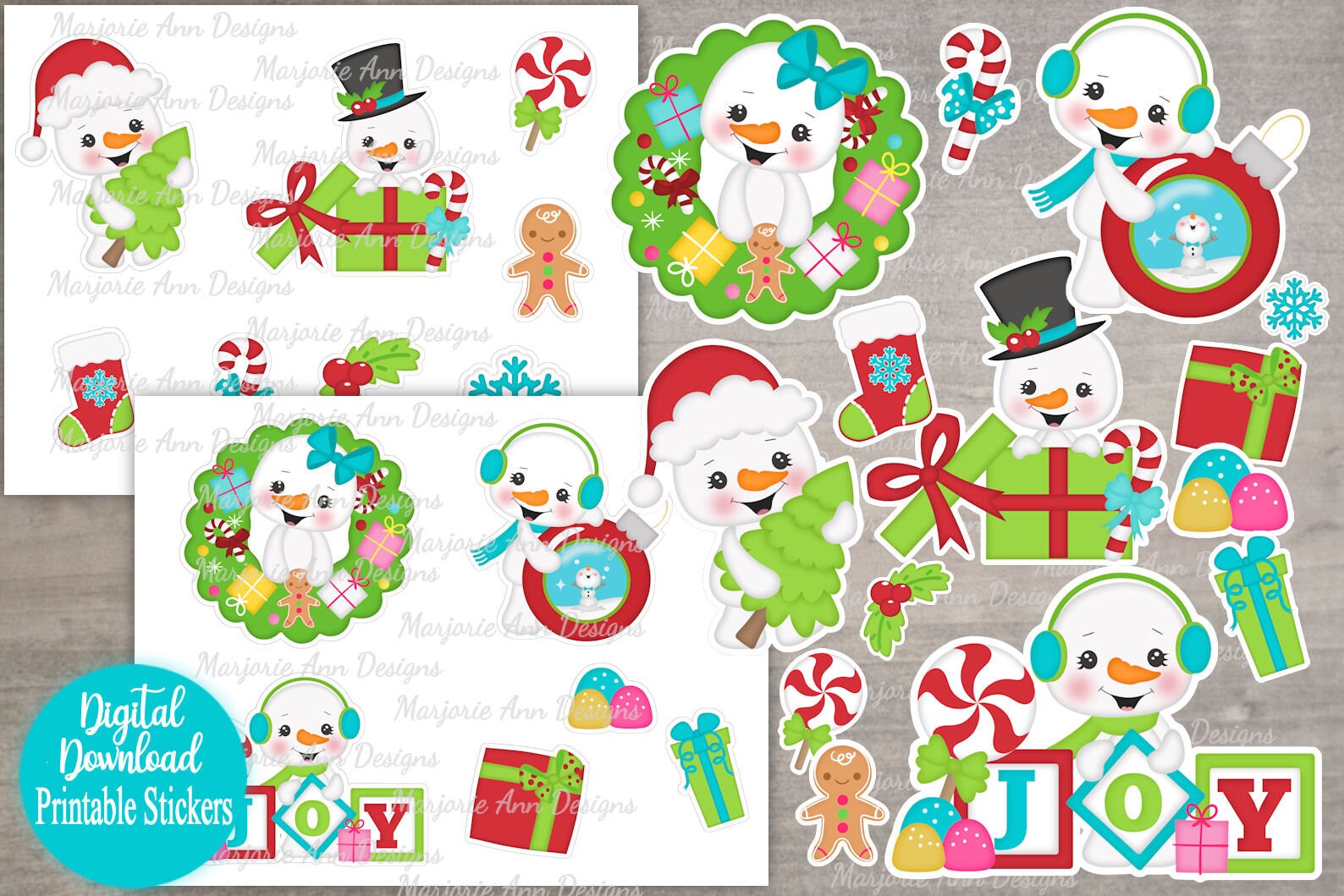 Frosty Christmas Printable Stickers, Digital Collage Printable Sheets ...