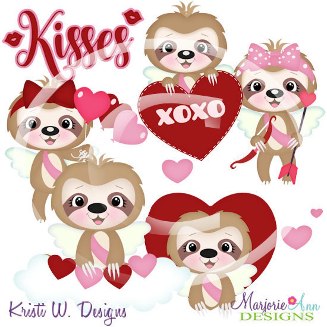 Valentine Sloths Clip Art-instant Download-digital Clipart-valentine ...