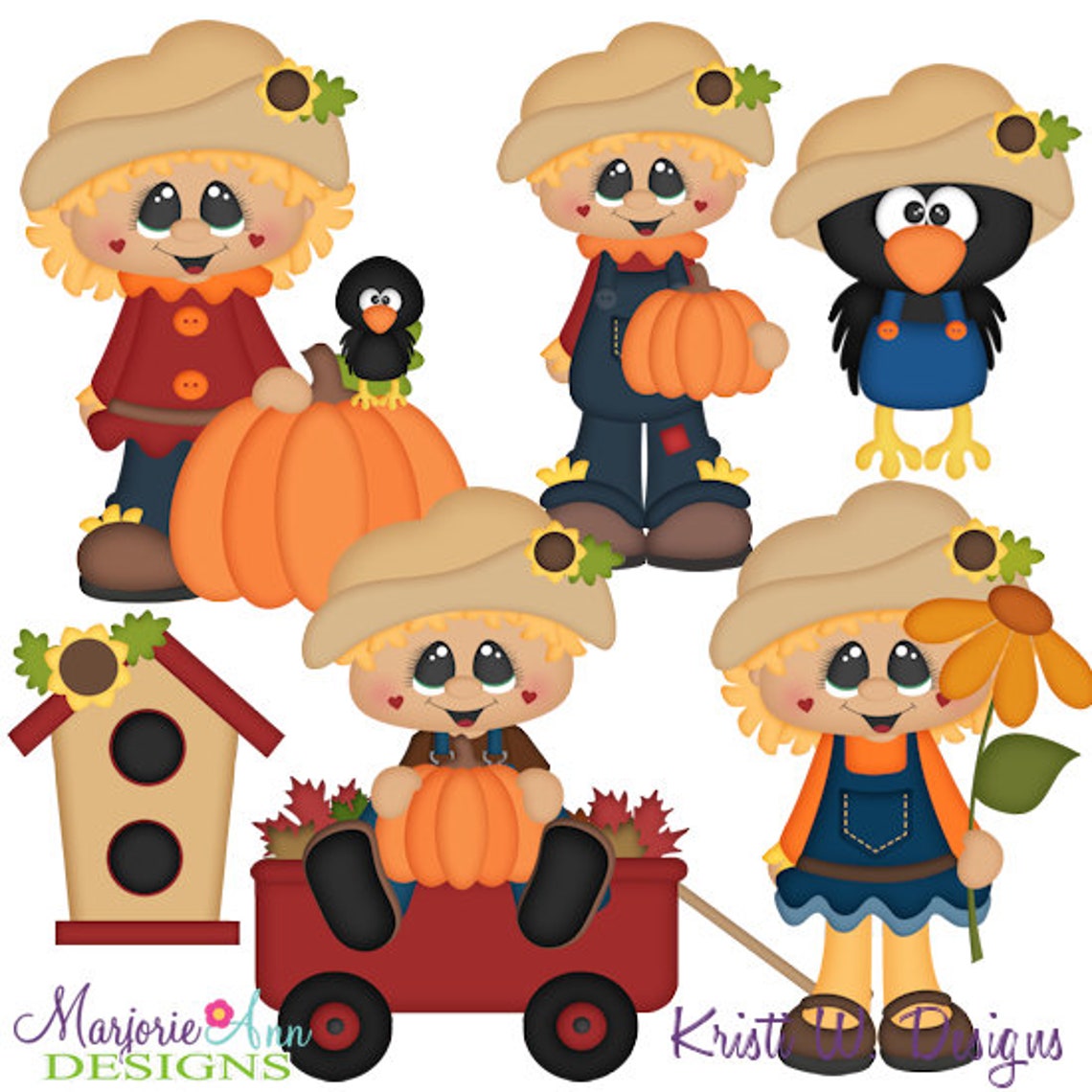 Happy Fall Scarecrows Clipart-instant Download-digital - Etsy