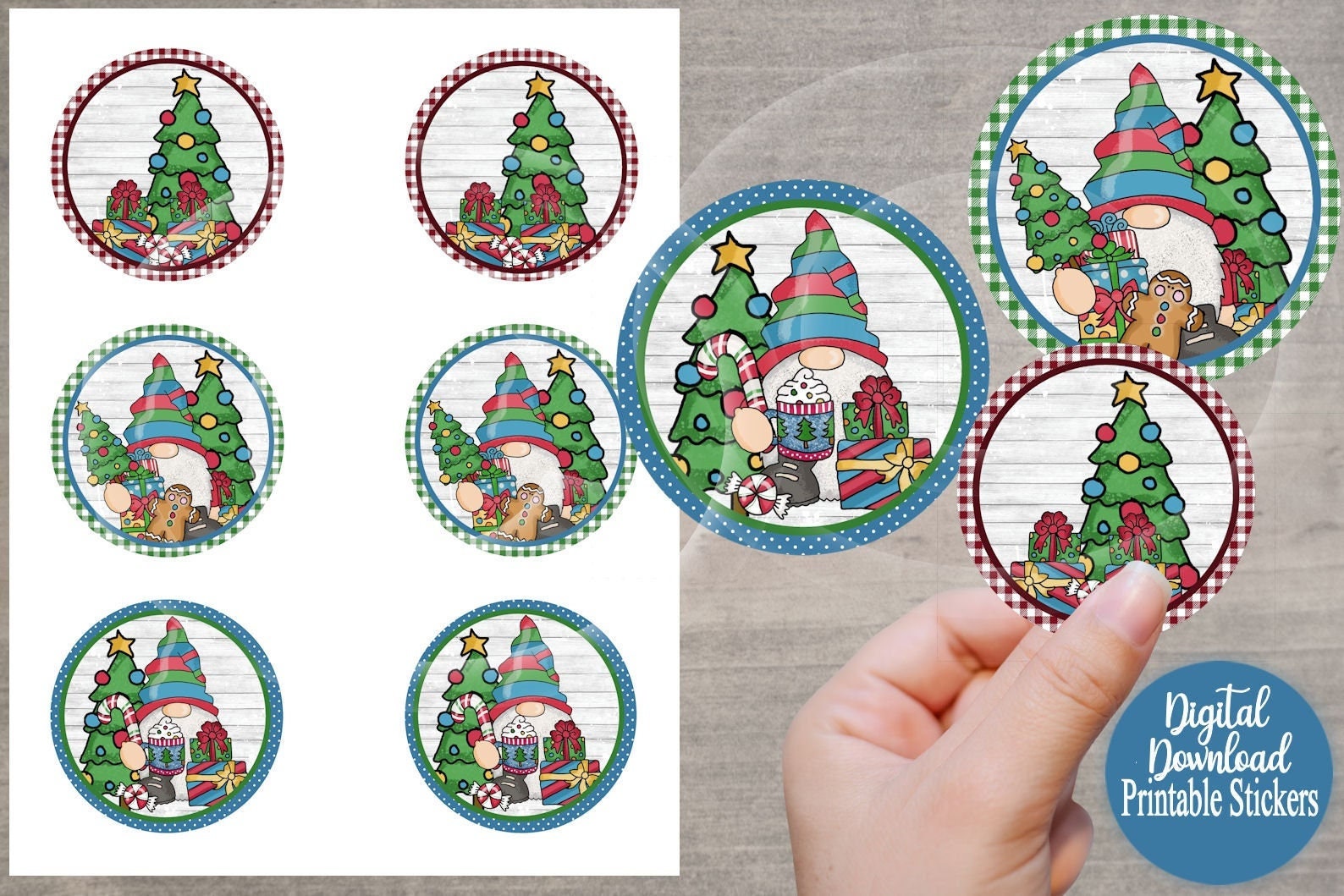 Little Christmas Gnomes Printable Stickers, Digital Collage Printable ...
