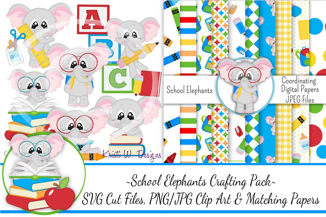 School Elephants Crafting Pack/svg Cutting Files/paper Piecing/clipart ...