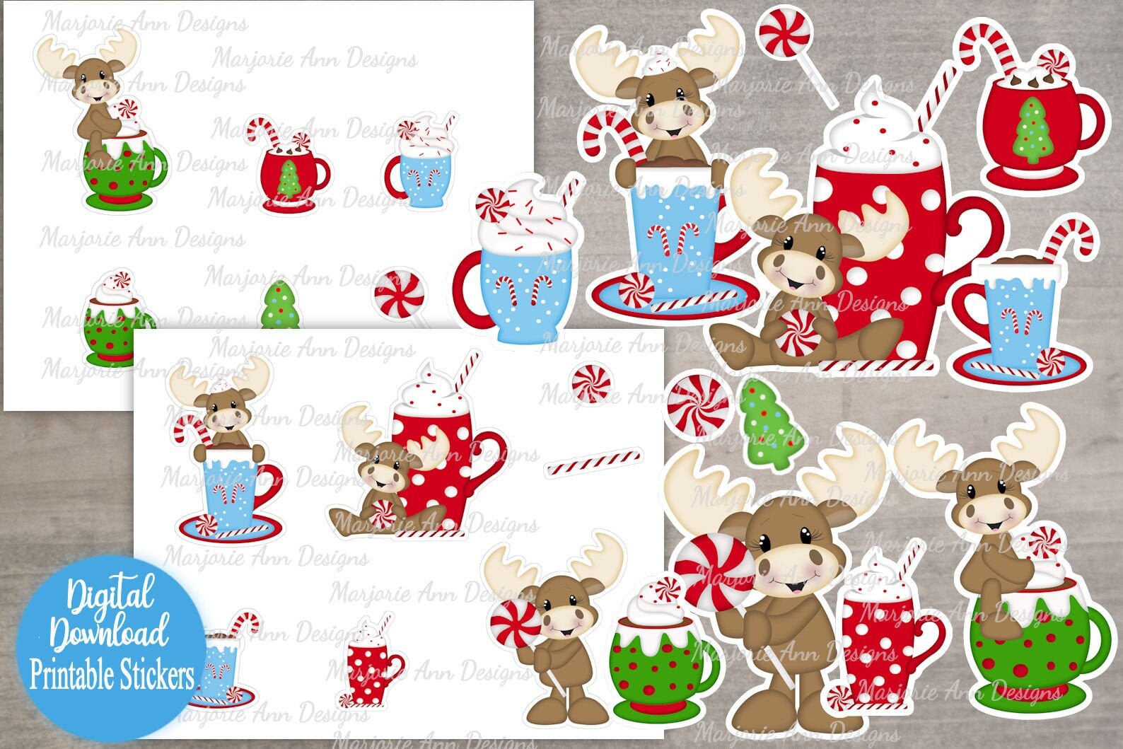 Cocoa & Candy Canes Printable Stickers Digital Collage | Etsy