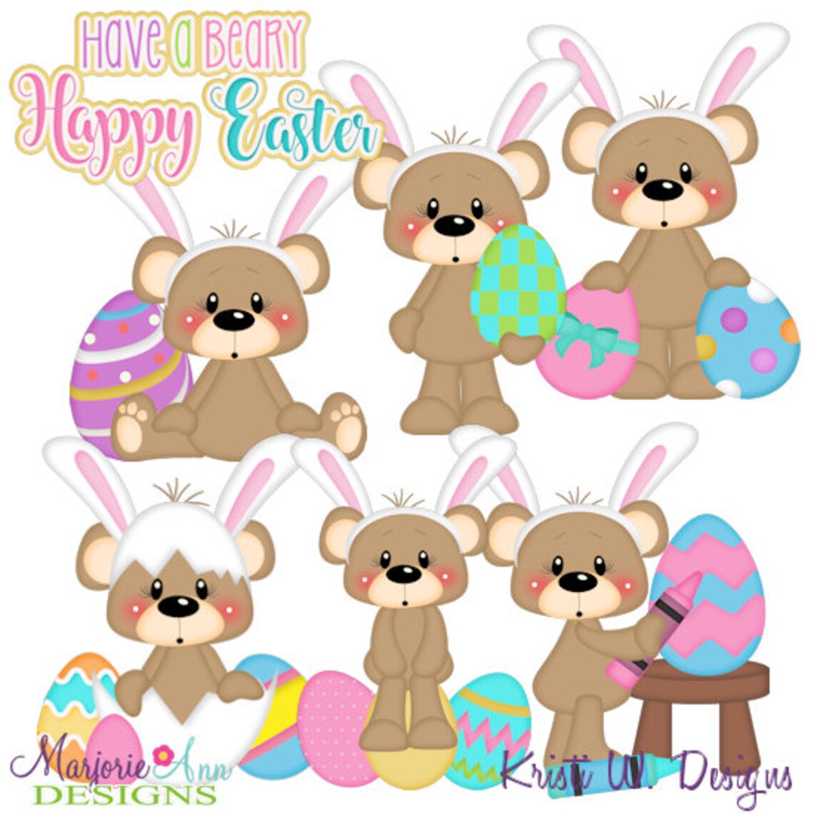 Happy Easter Bears Clip Art-instant Download-digital - Etsy