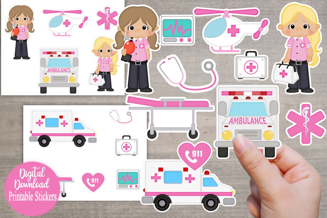 Paramedic Girls Light Skin Printable Stickers, Digital Collage ...