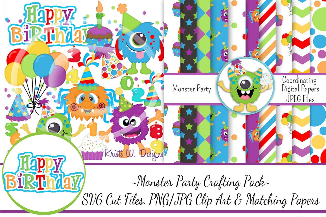 Monster Birthday Crafting Pack/svg Cutting Files/paper Piecing/clipart ...