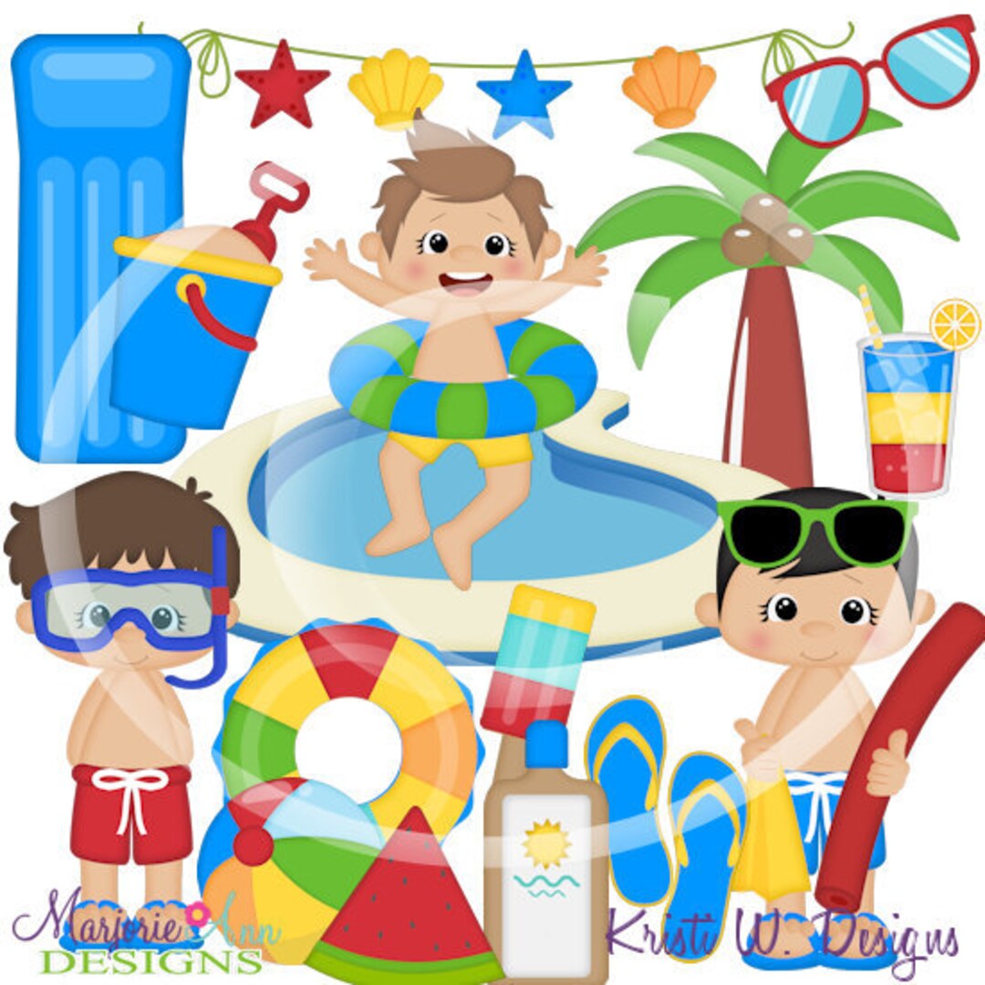 Backyard Beach Party Boys Clip Art-digital Clipart-png Clip Art-digital ...