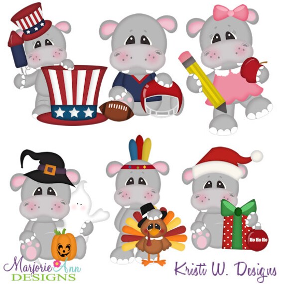 Calendar Hippos July-december Clip Art-digital Clipart-png - Etsy
