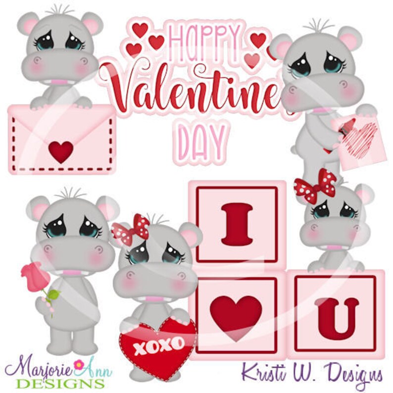 Sweet Valentine Hippos Clip Art-digital Clipart-png Clip - Etsy