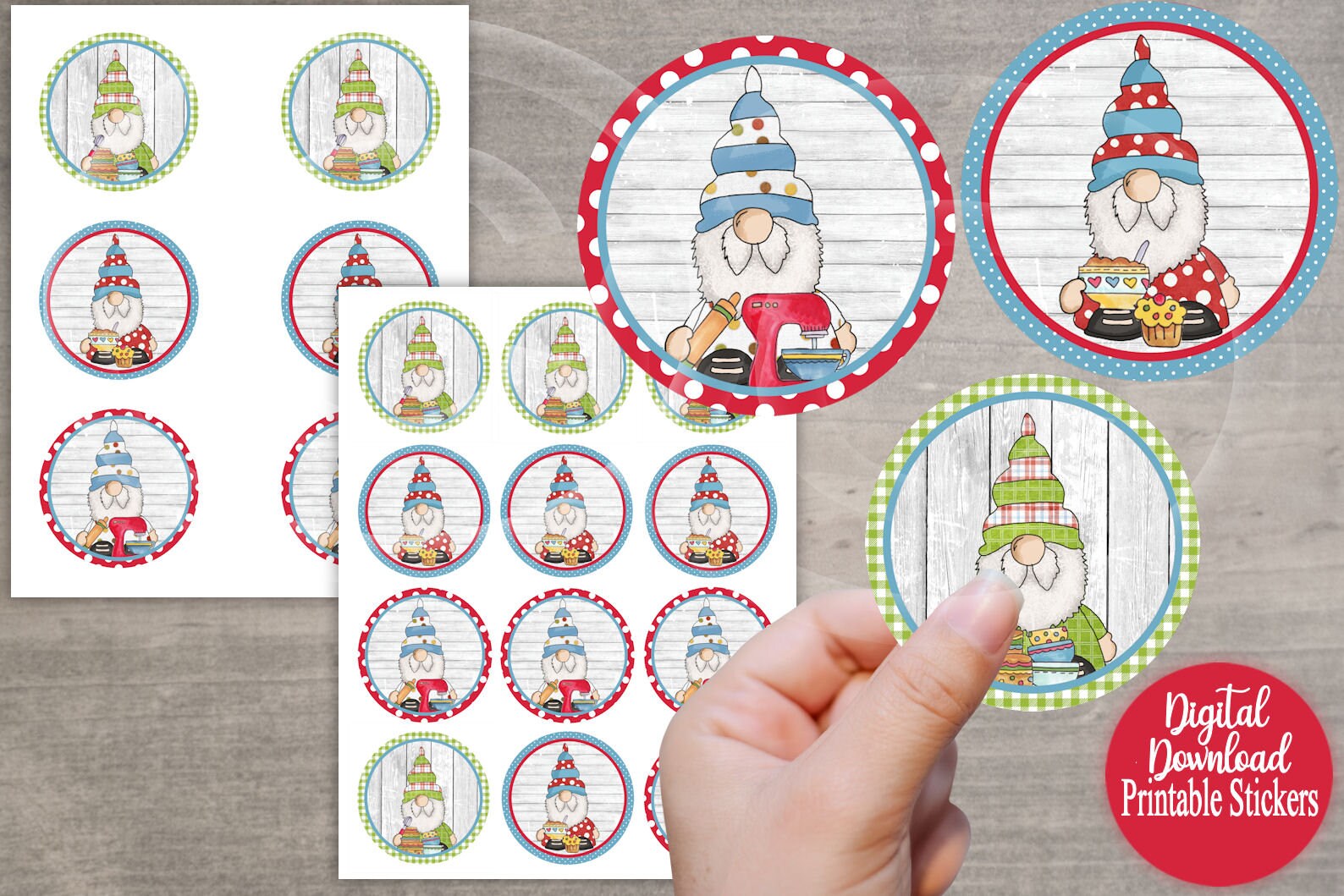 Baking Gnomes Printable Stickers Digital Collage Printable | Etsy