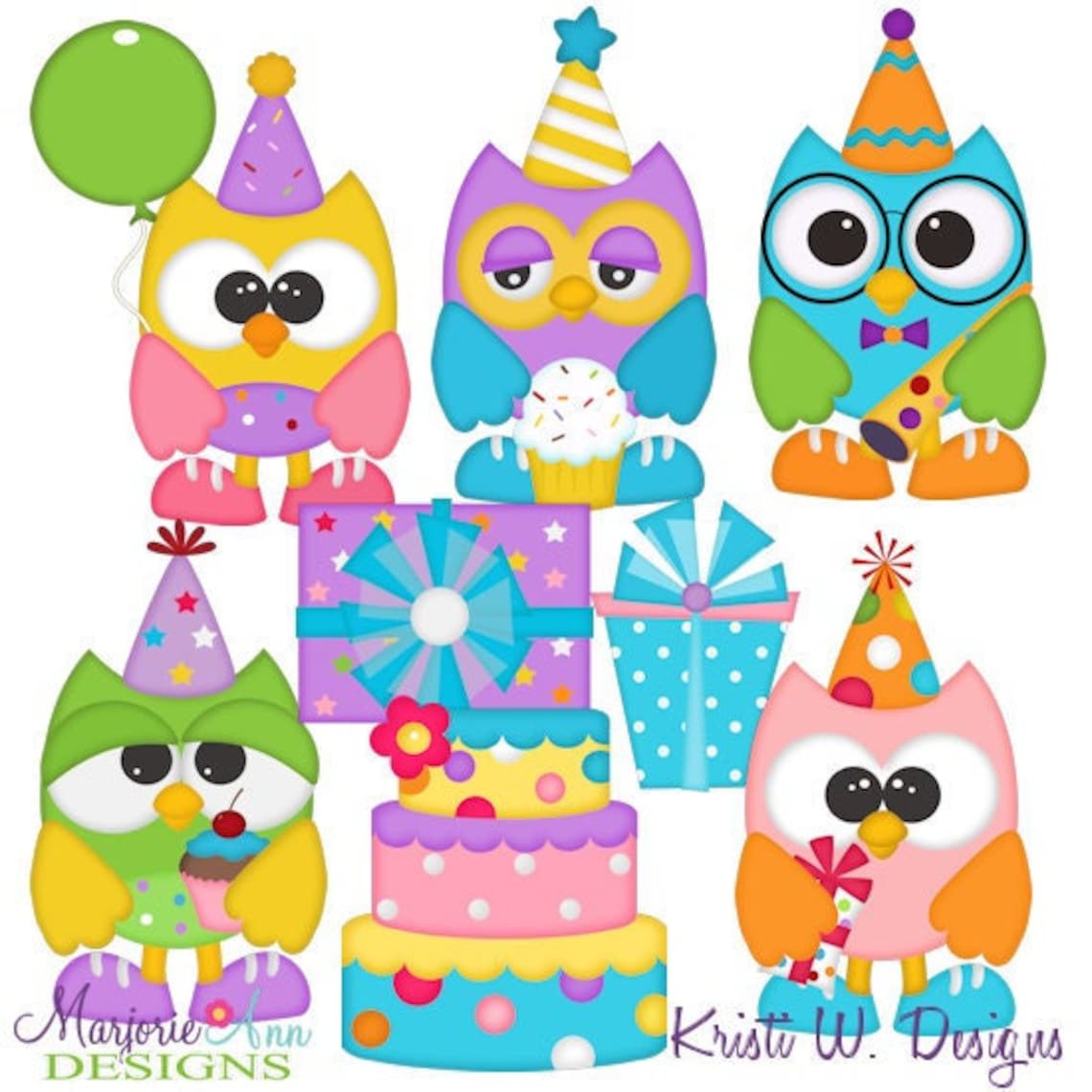 Birthday Owls Clipart-Digital Clipart-PNG clip art-digital | Etsy