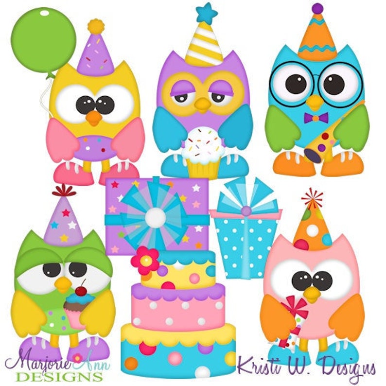 Birthday Owls Clipart-Digital Clipart-PNG clip art-digital | Etsy