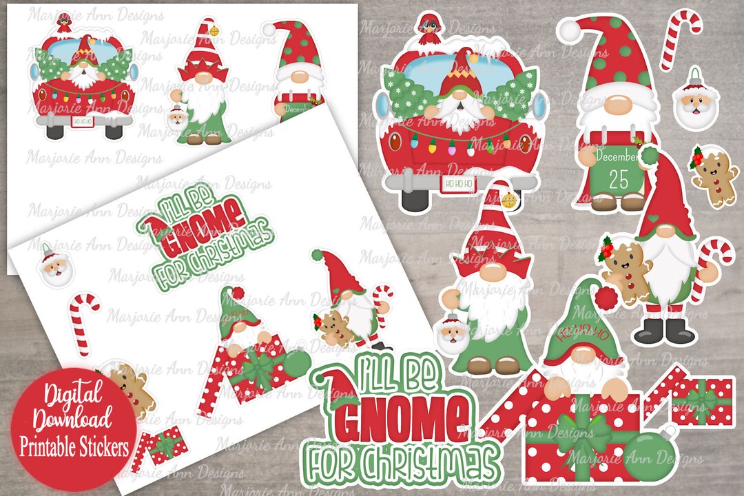 I'll Be Gnome for Christmas Printable Stickers, Digital Collage ...