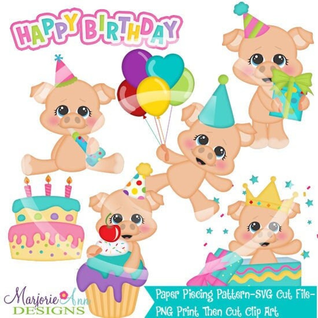 SVG Cut Files/paper Piecing/png Clip Art Birthday Pigs-scrapbook ...