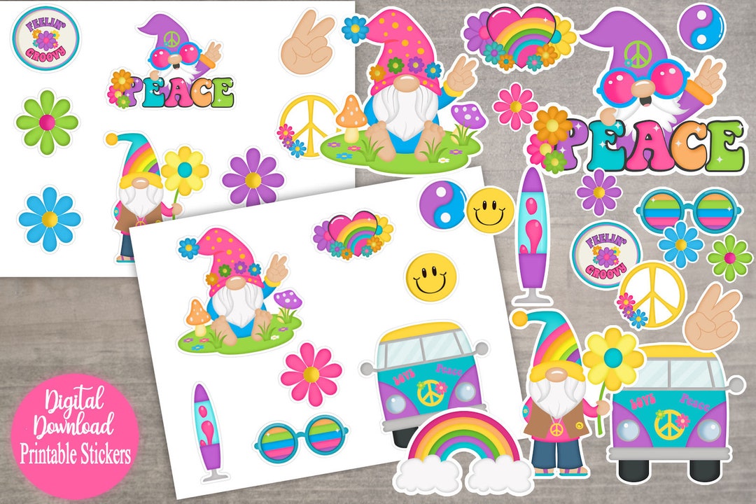 Peace Gnomes Printable Stickers, Digital Collage Printable Sheets ...