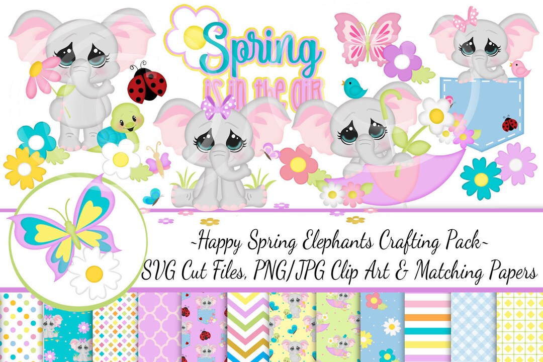 Happy Spring Elephants Crafting Pack/svg Cutting Files/paper Piecing ...