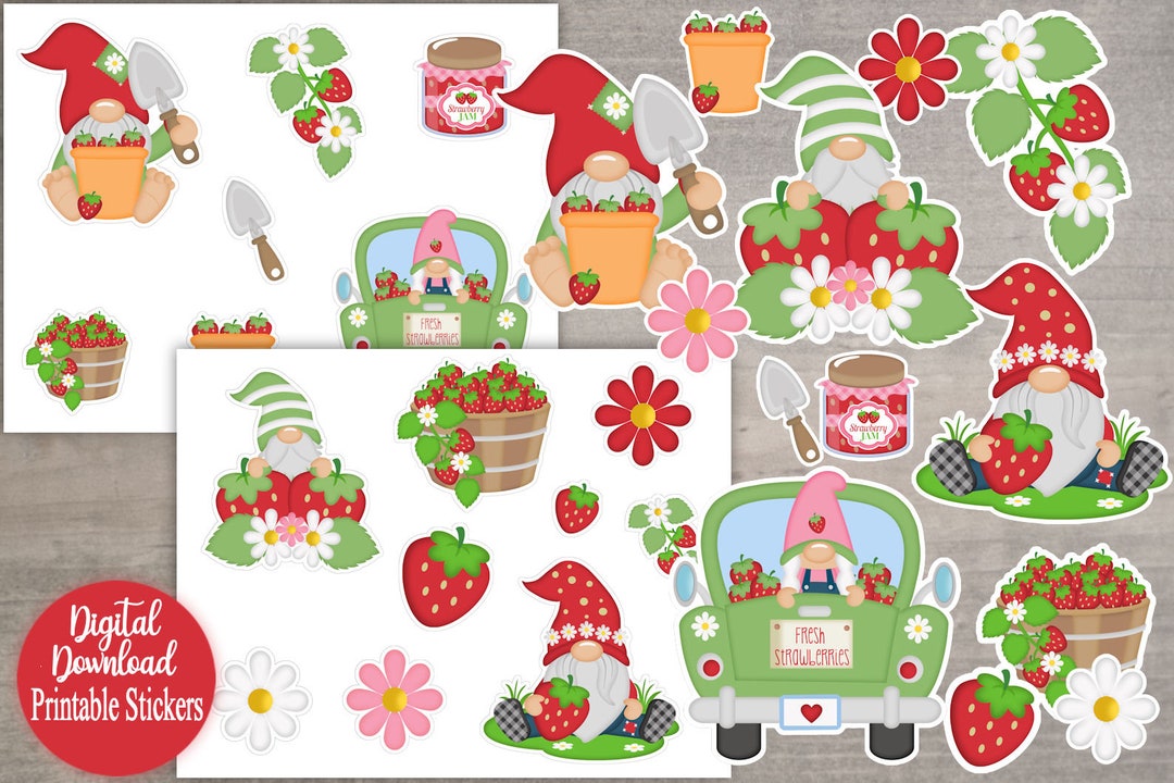 Sweet Gnomes Printable Stickers, Digital Collage Printable Sheets ...