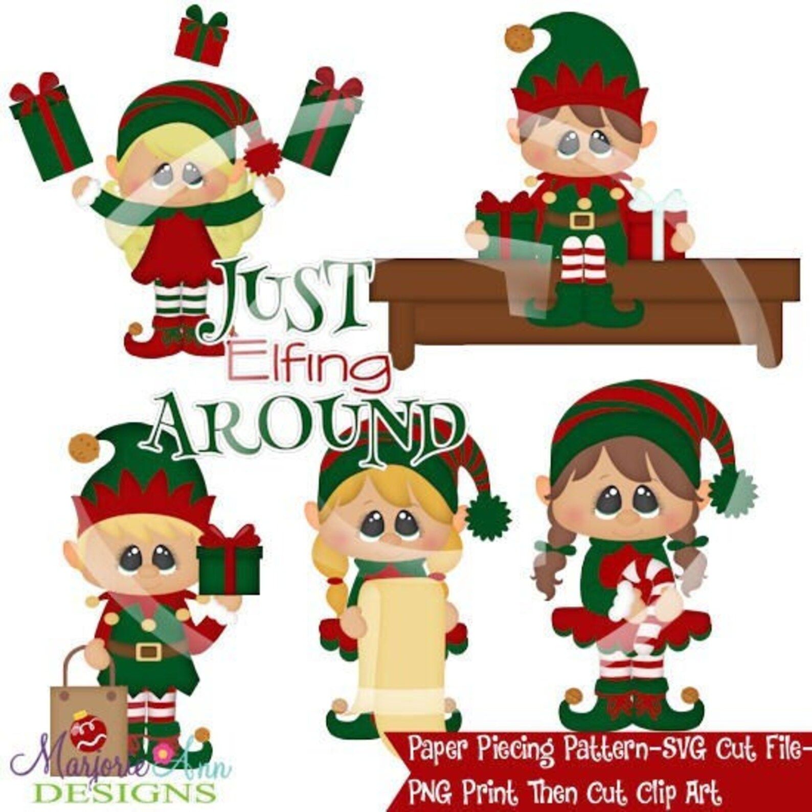SVG Cut Files/paper Piecing/png Clip Art-just Elfing Around-instant ...