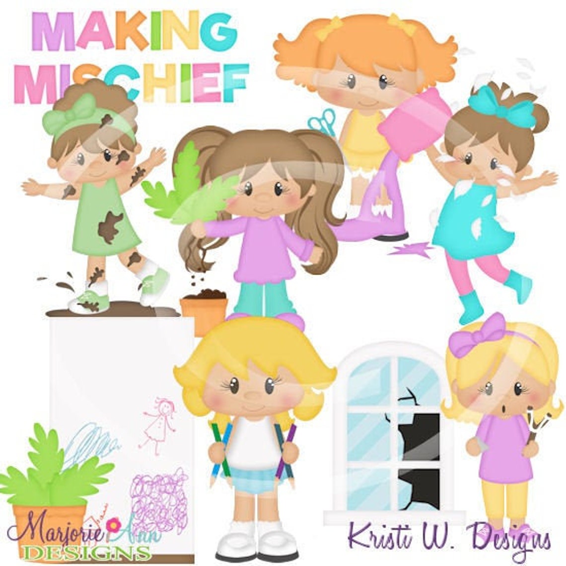 Making Mischief Girls Clipart-digital Clipart-png Clip - Etsy