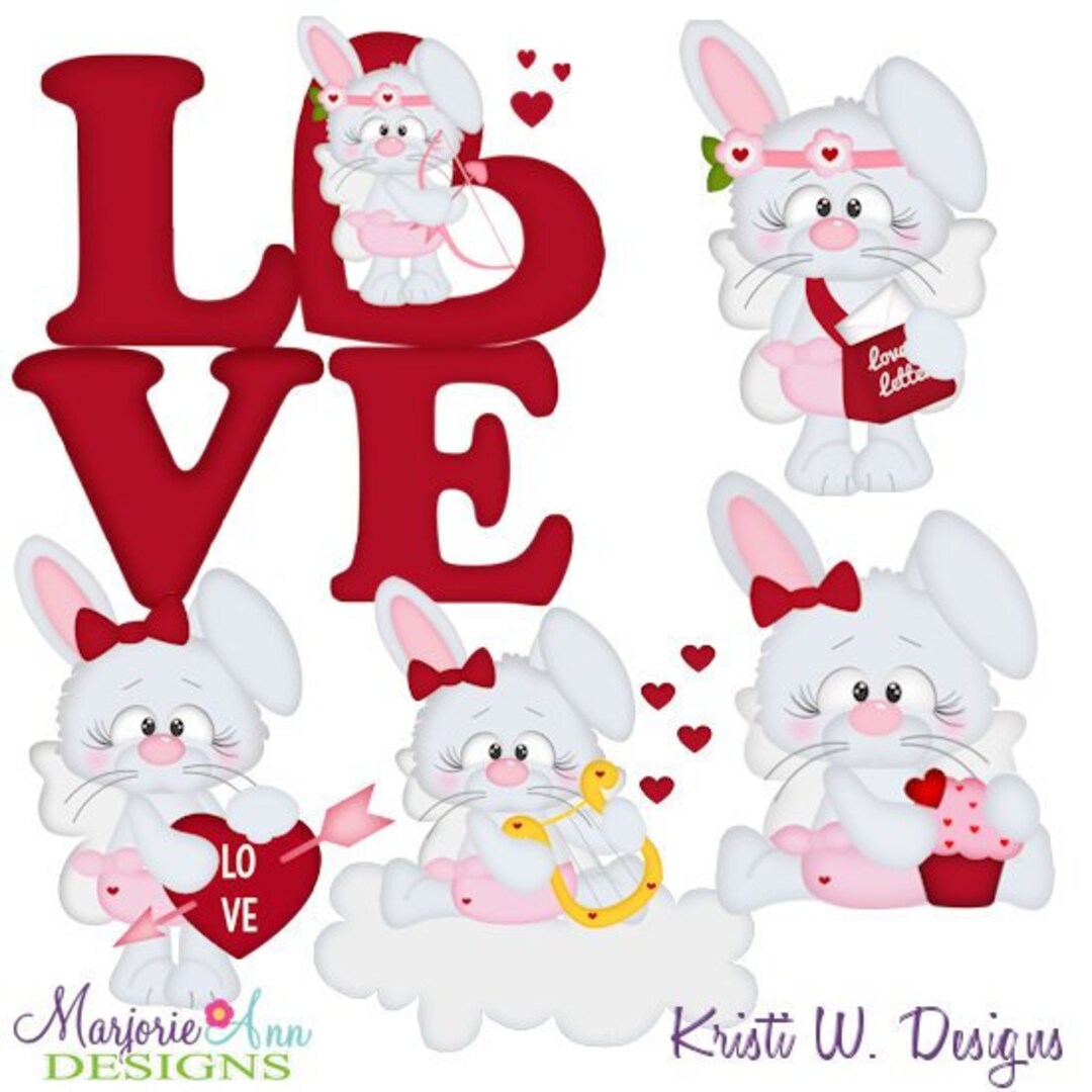 Cupid Bunnies Clipart-instant Download-digital Clipart-valentine Clip ...