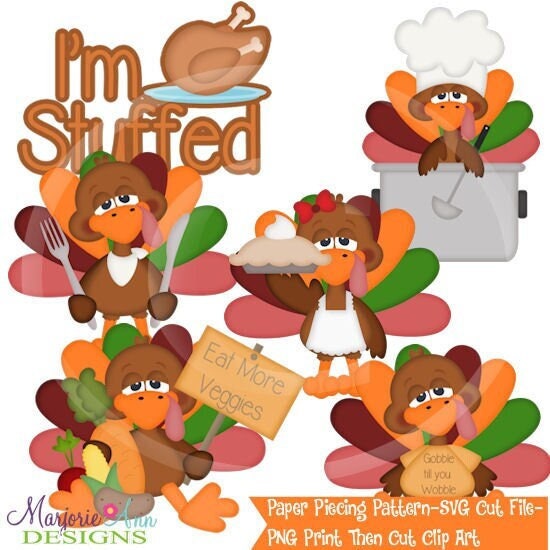 SVG Cut Files/paper Piecing/png Clip Art-stuffed Thanksgiving Turkey ...