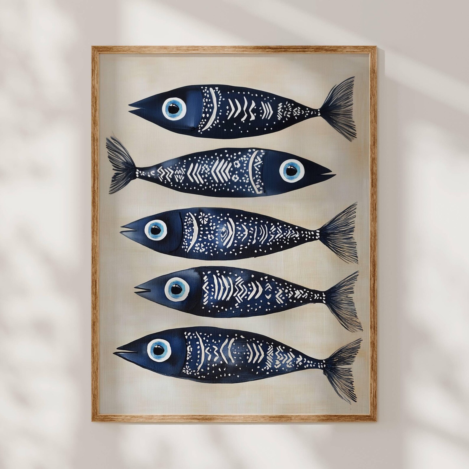 Evil Eye Sardine Painting | Mediterranean Still Life Fish Art | Blue ...