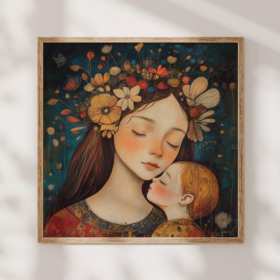 Mother and Child Art Print | JPG to Print at Home | Mother's Day Gift ...