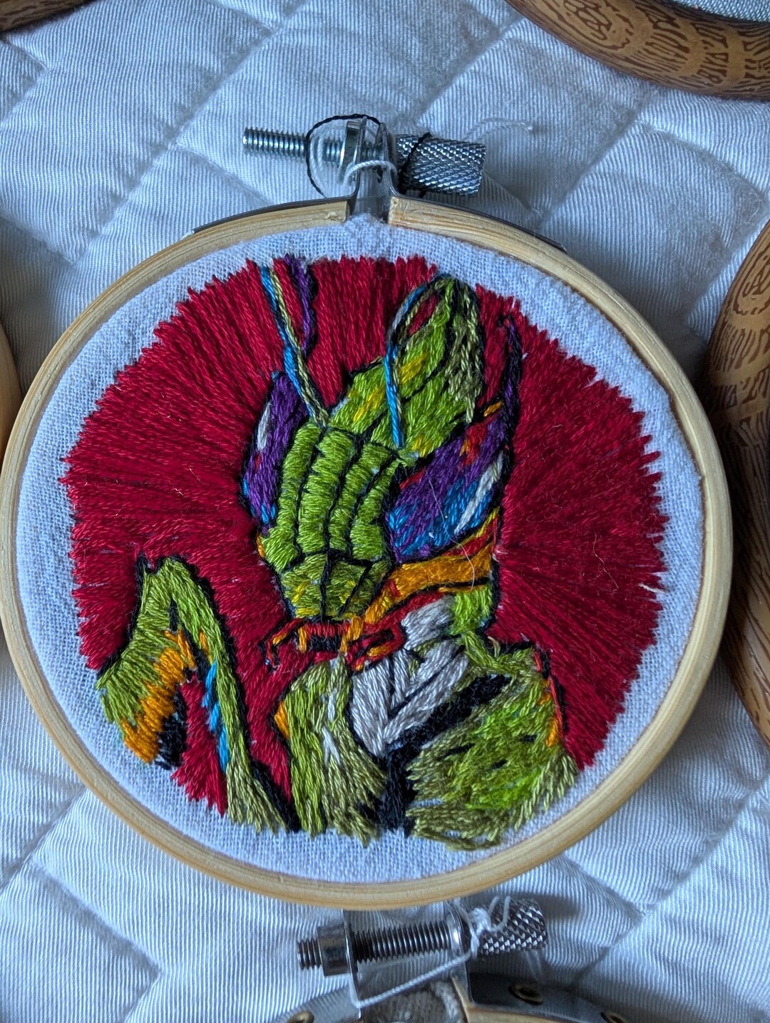 Praying Mantis Embroidery Wall Hanging on Wooden Hoop 3 1/2" Insect Art ...