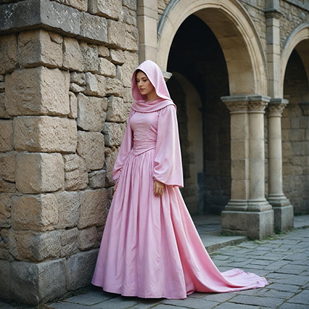 Enchanted Pink Hooded Gown Medieval Fantasy Dress Renaissance-inspired ...